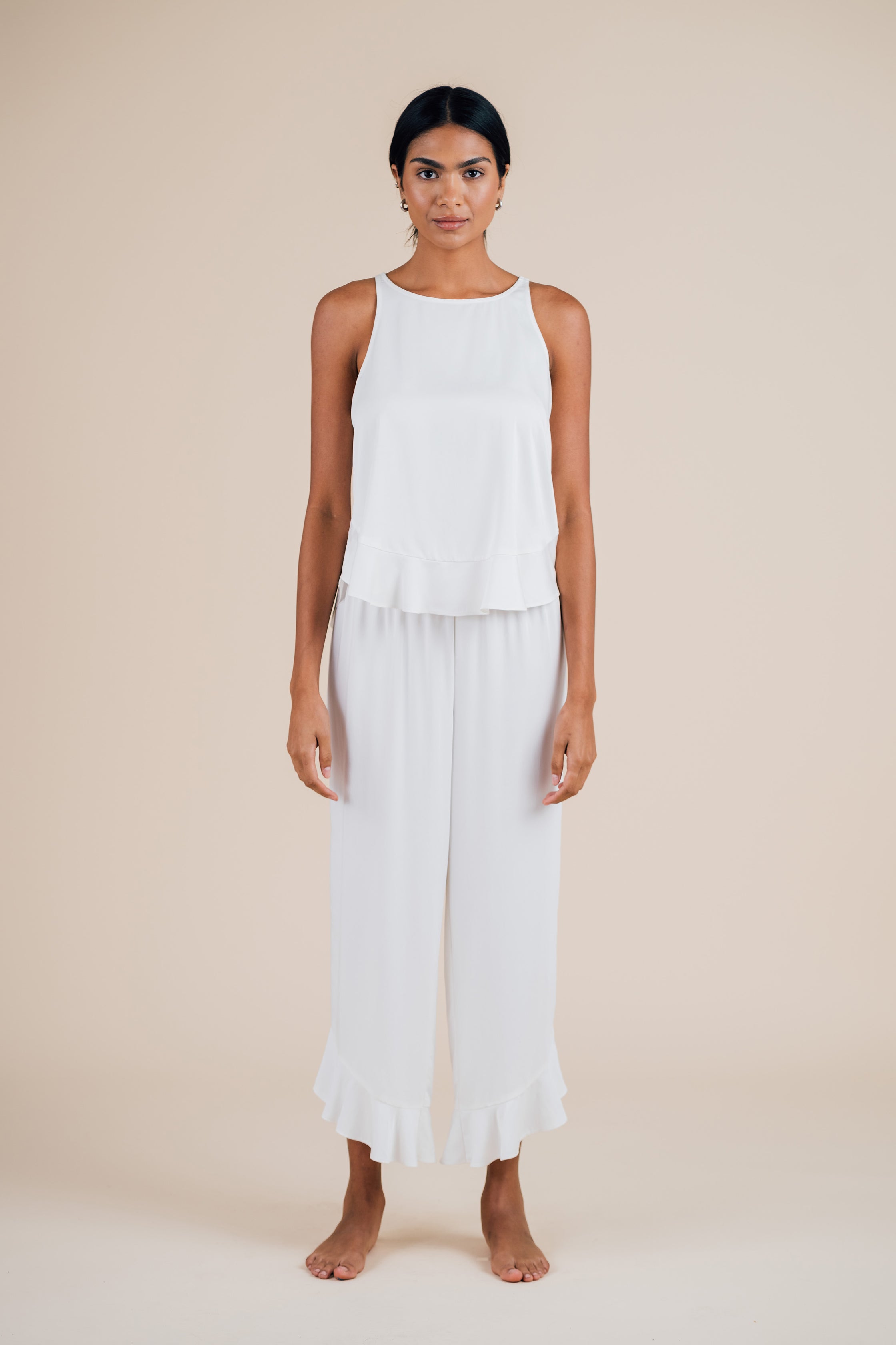 Half Asleep - Sleepwear - Ruffle Pant Set - Women's Pajamas - Cloud