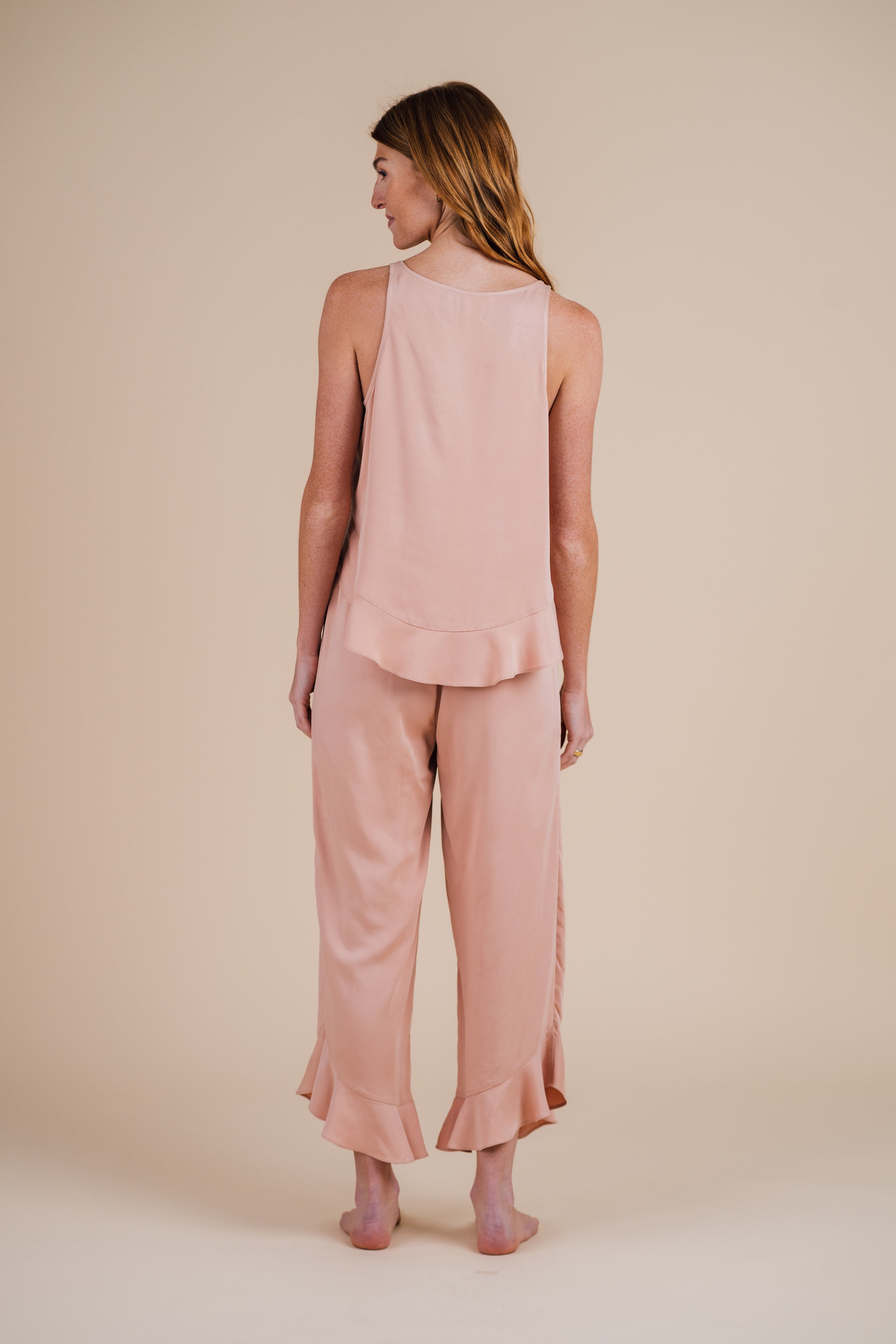 Half Asleep - Sleepwear - Ruffle Pant Set - Women's Pajamas - Dusty Sunrise