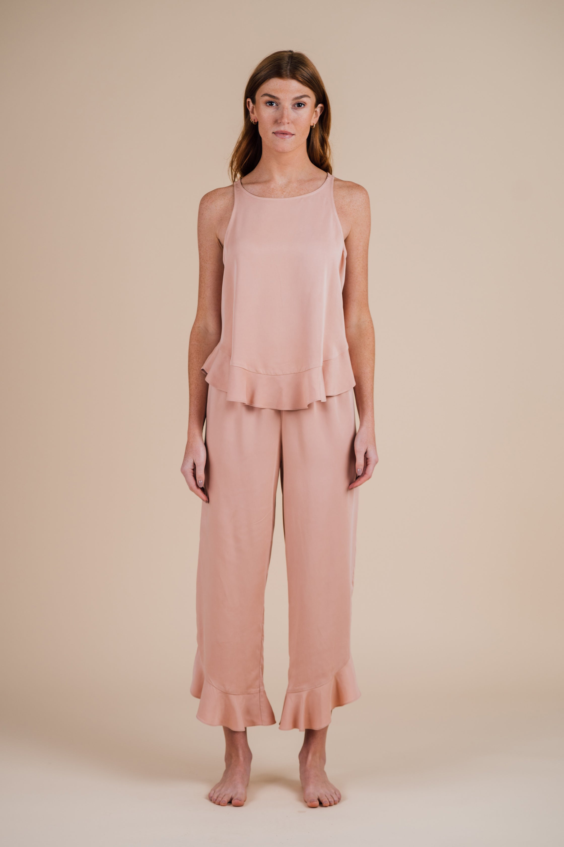 Half Asleep - Sleepwear - Ruffle Pant Set - Women's Pajamas - Dusty Sunrise