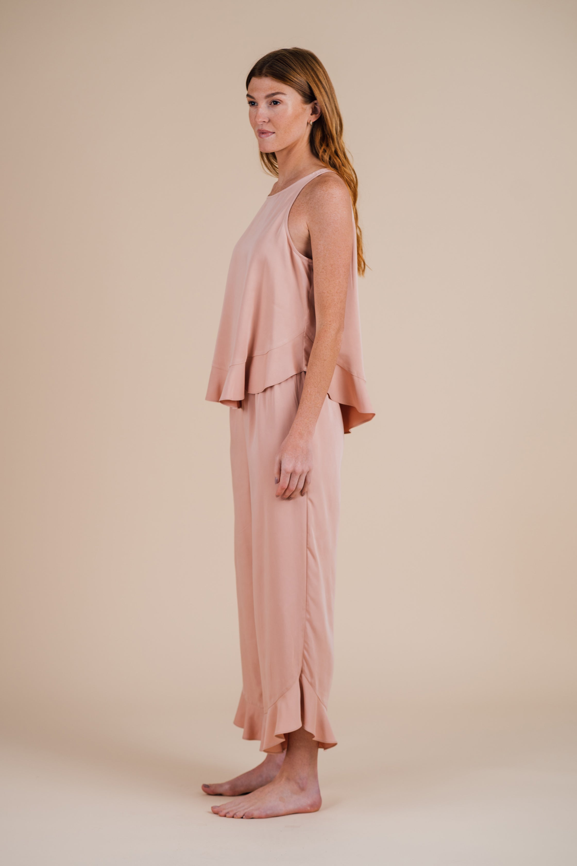 Half Asleep - Sleepwear - Ruffle Pant Set - Women's Pajamas - Dusty Sunrise