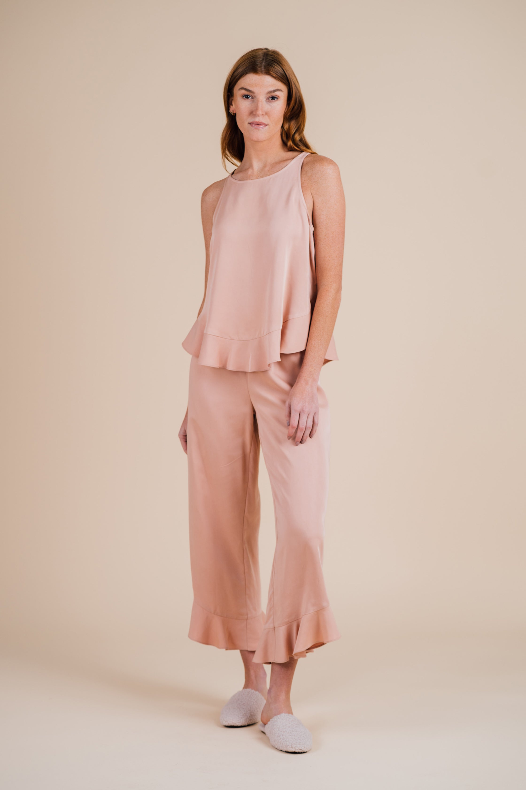 Half Asleep - Sleepwear - Ruffle Pant Set - Women's Pajamas - Dusty Sunrise